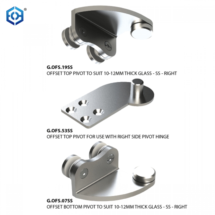 Offset Bottom Pivot Right Hand To Suit 10-12mm Thick Glass - SS - Right ...