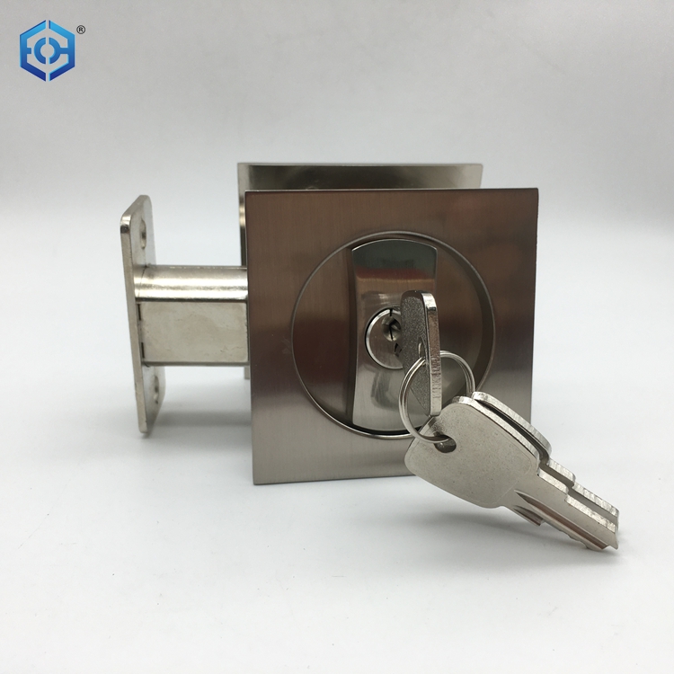 Satin Nickel Square Zinc Alloy Entry Door Sliding Pocket Door Lock with ...