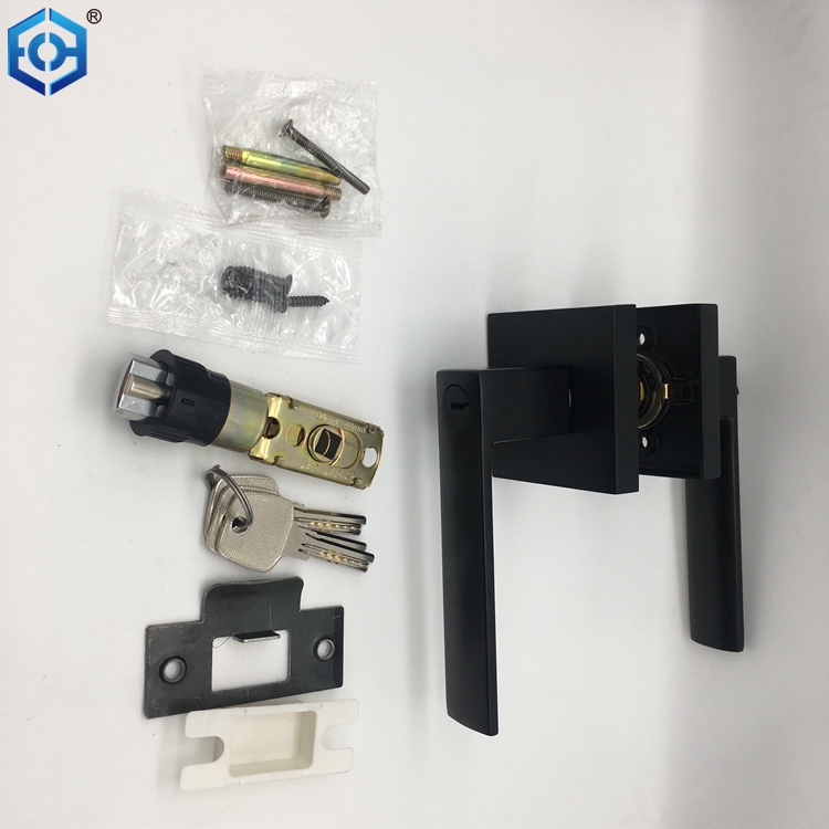Zinc Alloy Square Door Handle Door Lock Set Black - Buy 2 lever door ...