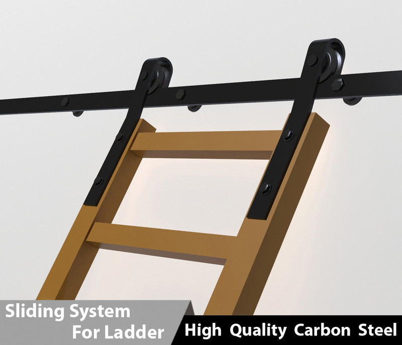 Black rolling library ladders high quality carbon steel sliding system ...